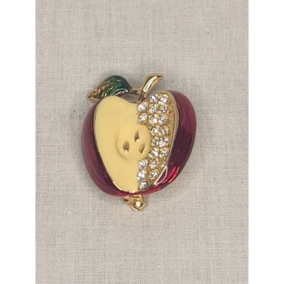 Unbranded | Jewelry | Vintage Enameled Apple Pin Brooch Rhinestones ...